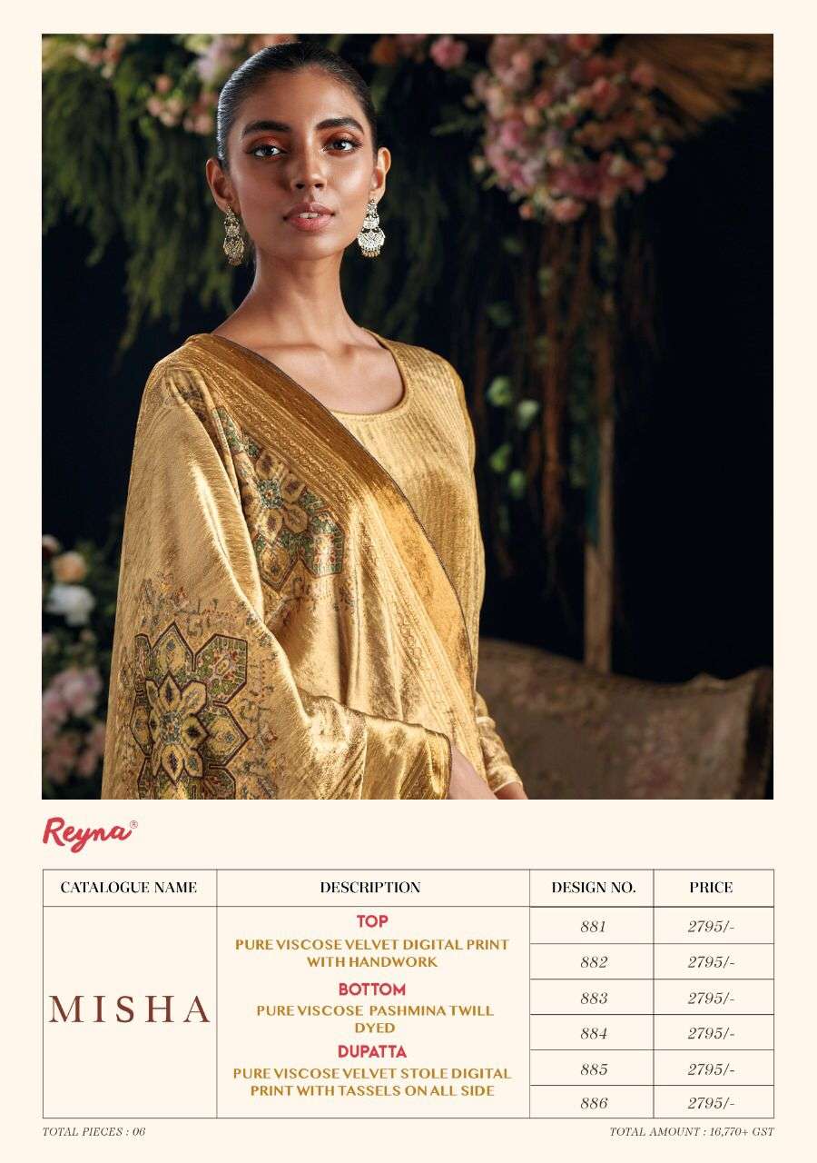 Reyna Fabrics Misha Designer Party Wear Velvet Suit Designs