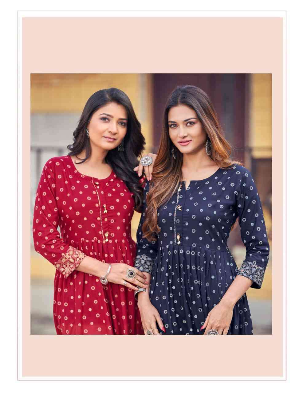 H Dot Hirwa Cadbury Vol 2 Heavy Rayon Fancy Flair Kurti Catalog Exporter