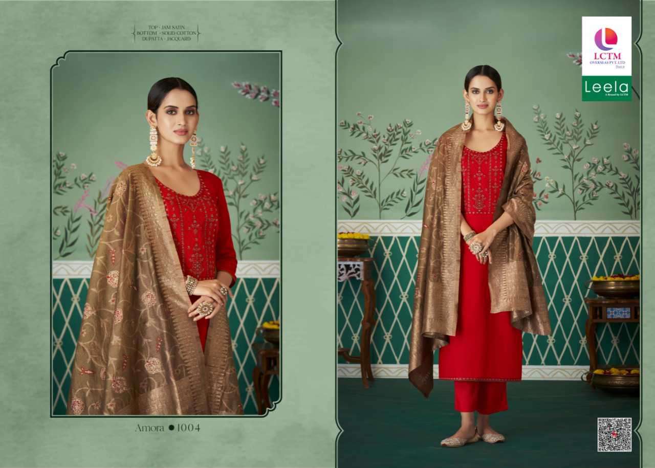 Leela Amora Exclusive Jam Satin Fancy Dupatta Unstitch Dress Wholesaler