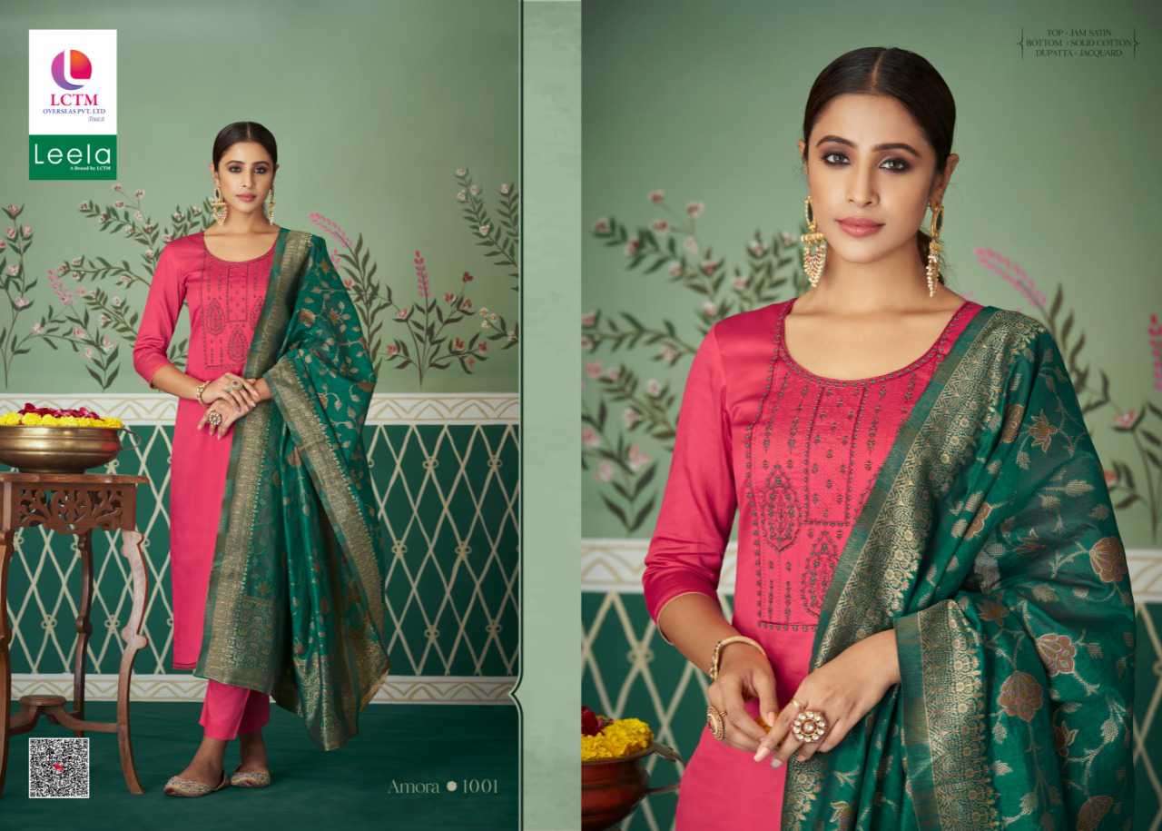 Leela Amora Exclusive Jam Satin Fancy Dupatta Unstitch Dress Wholesaler