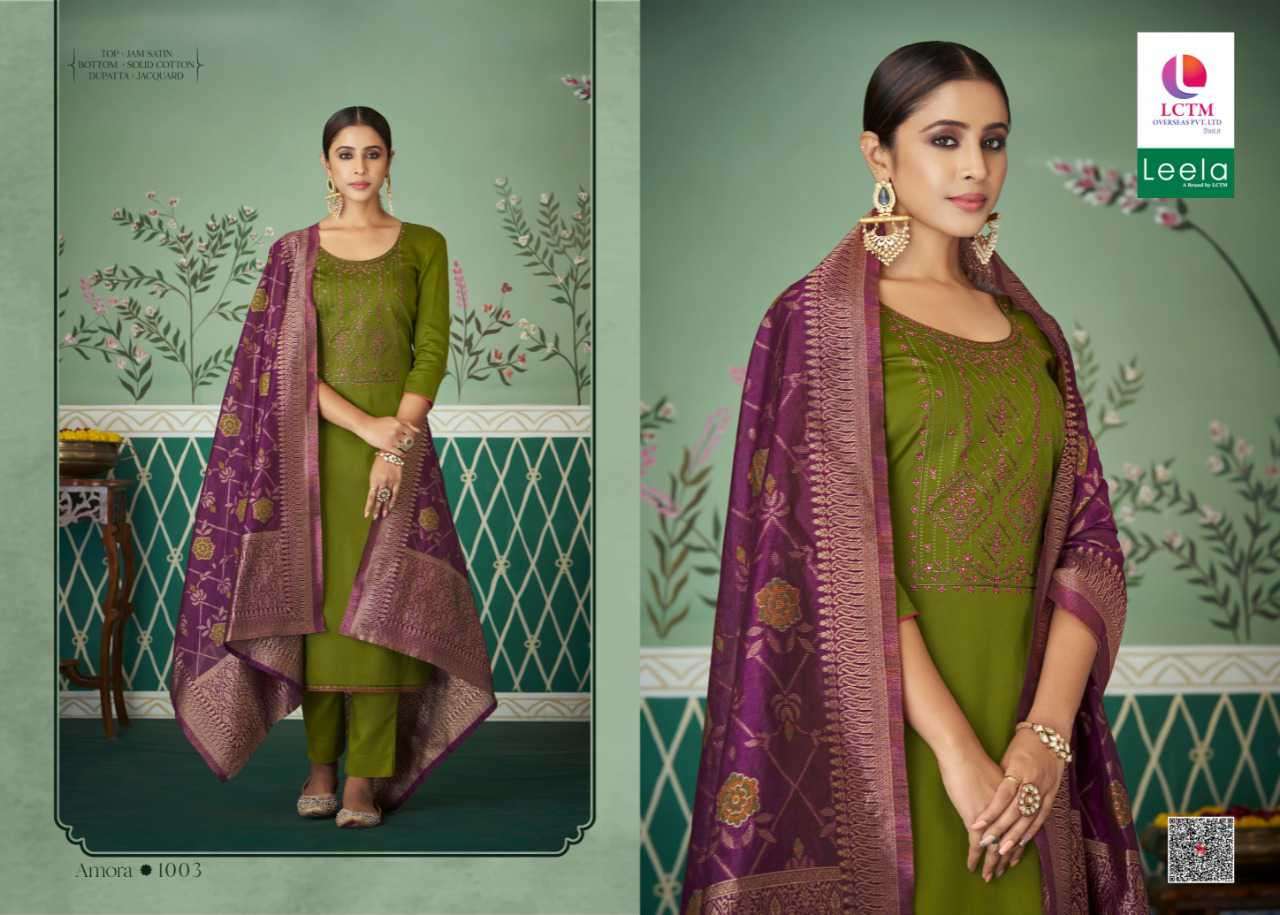Leela Amora Exclusive Jam Satin Fancy Dupatta Unstitch Dress Wholesaler