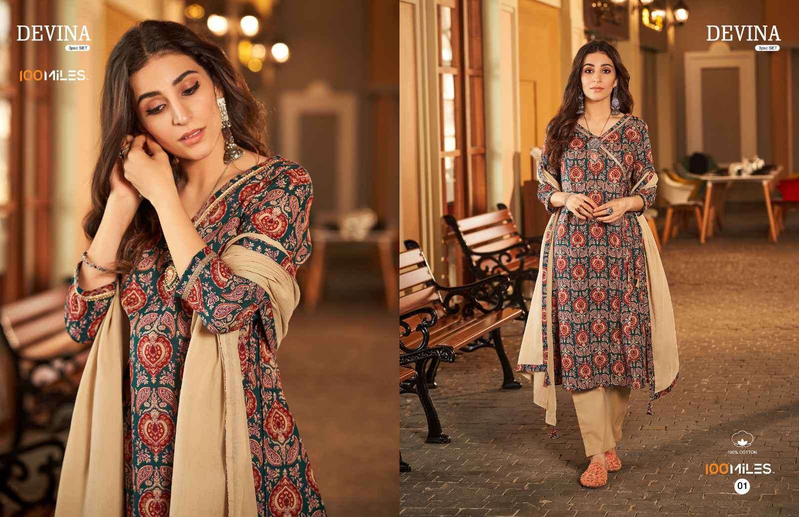 100 Miles Devina Exclusive Fancy Round Kurti Pant Dupatta Set New Collection