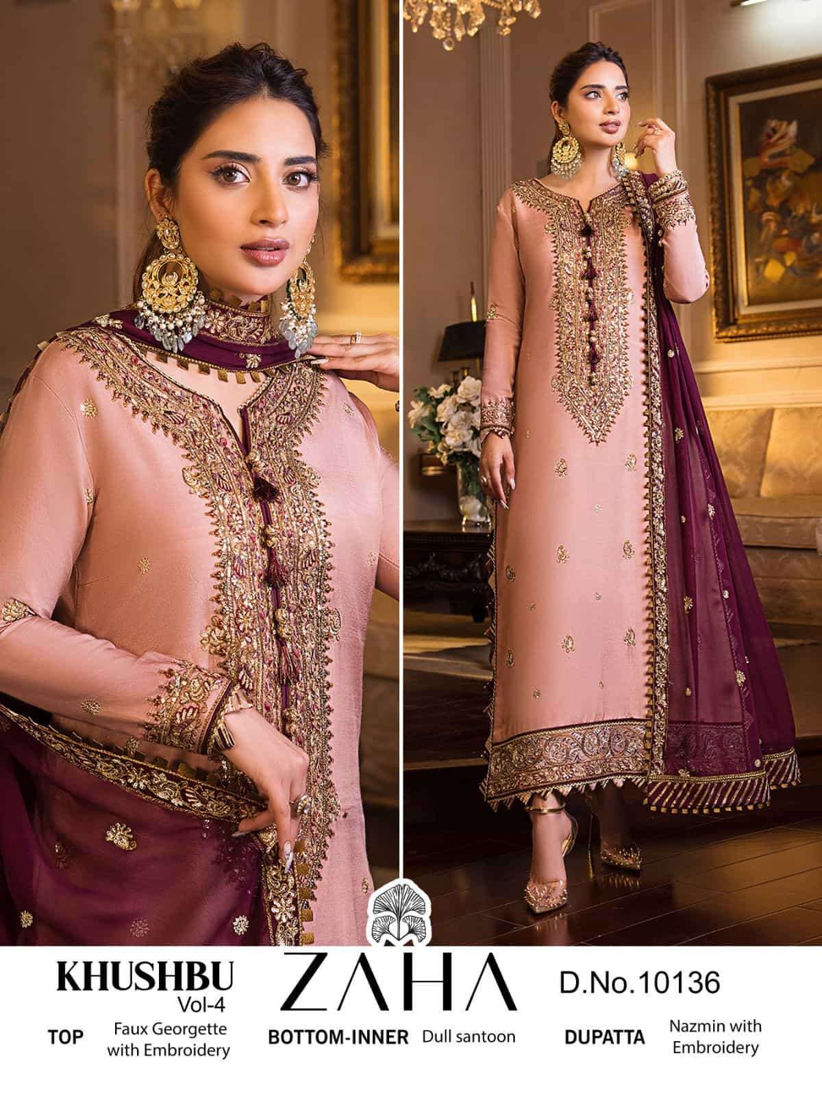 Zaha Khushbu 10136 New Designer Style Pakistani Suit Collection