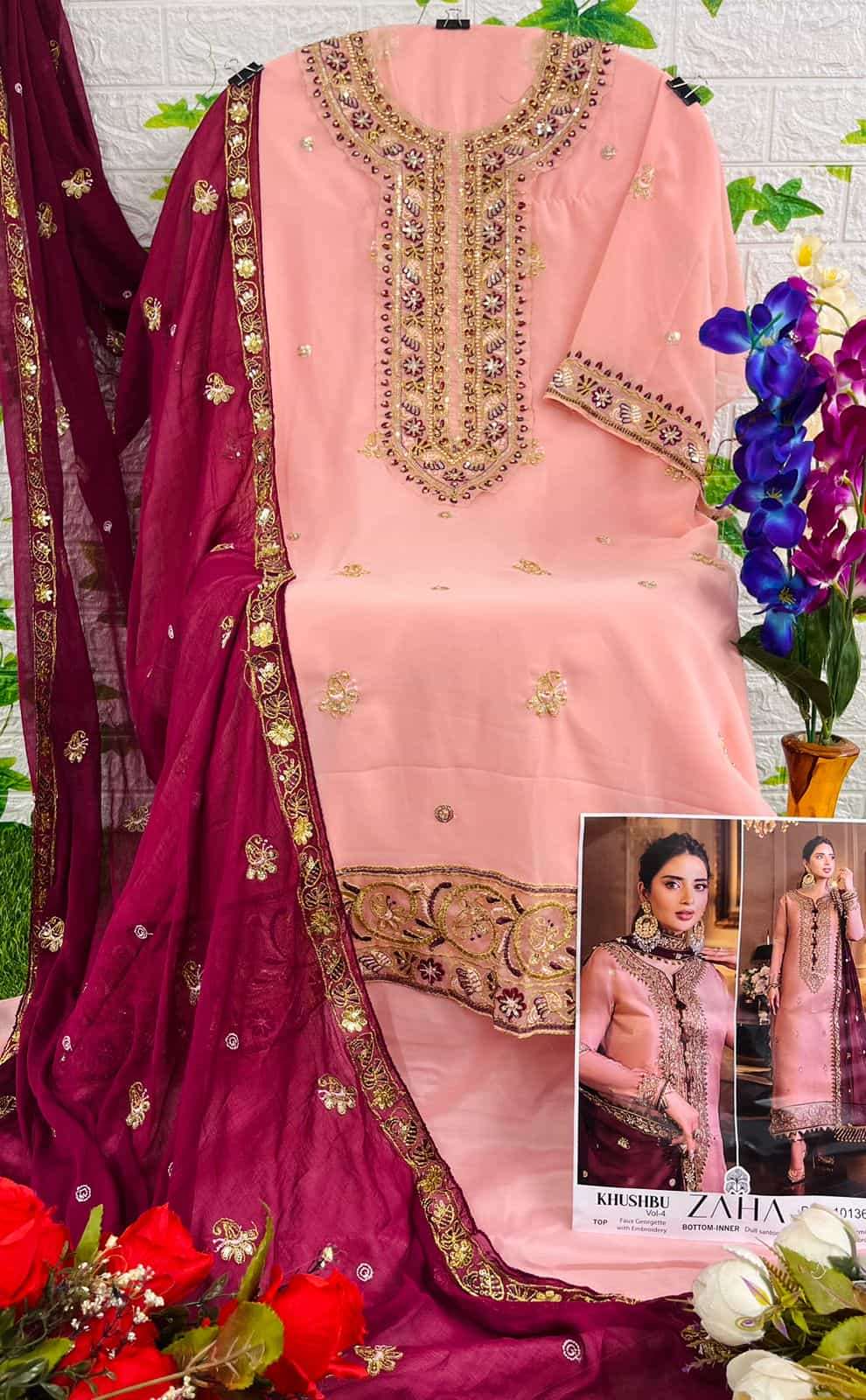 Zaha Khushbu 10136 New Designer Style Pakistani Suit Collection