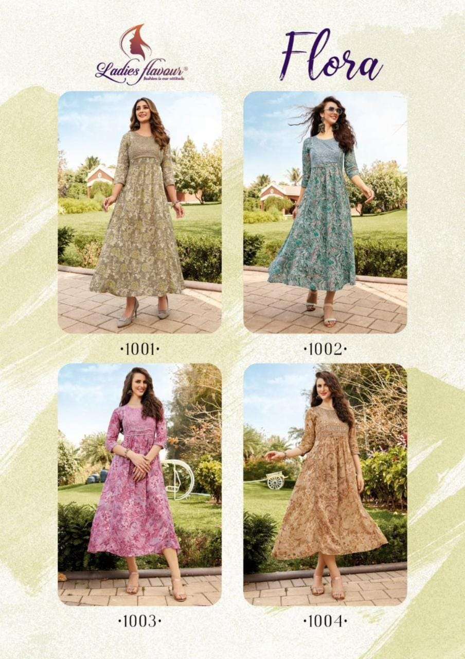 Ladies Flavour Flora Summer Wear Designer Flair Kurti Gown Catalog Exporter