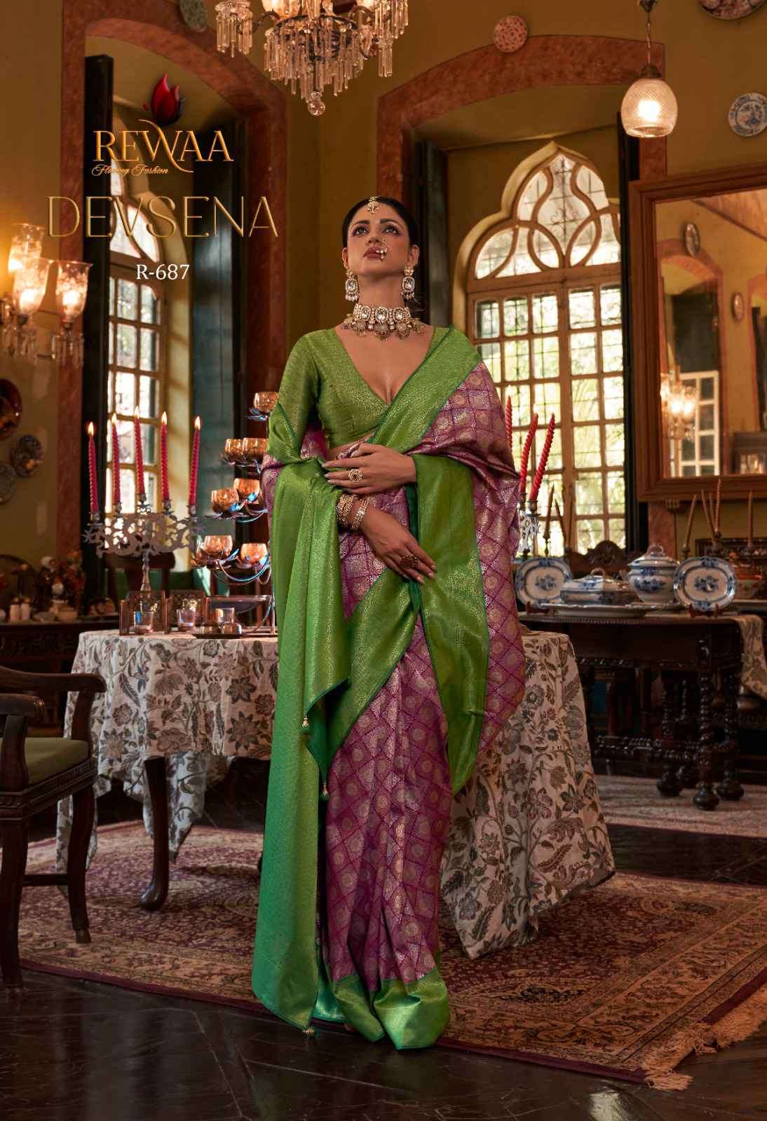 Rewaa Devsena 680 To 688 Kanjivaram Silk Branded Partywear Saree New ...