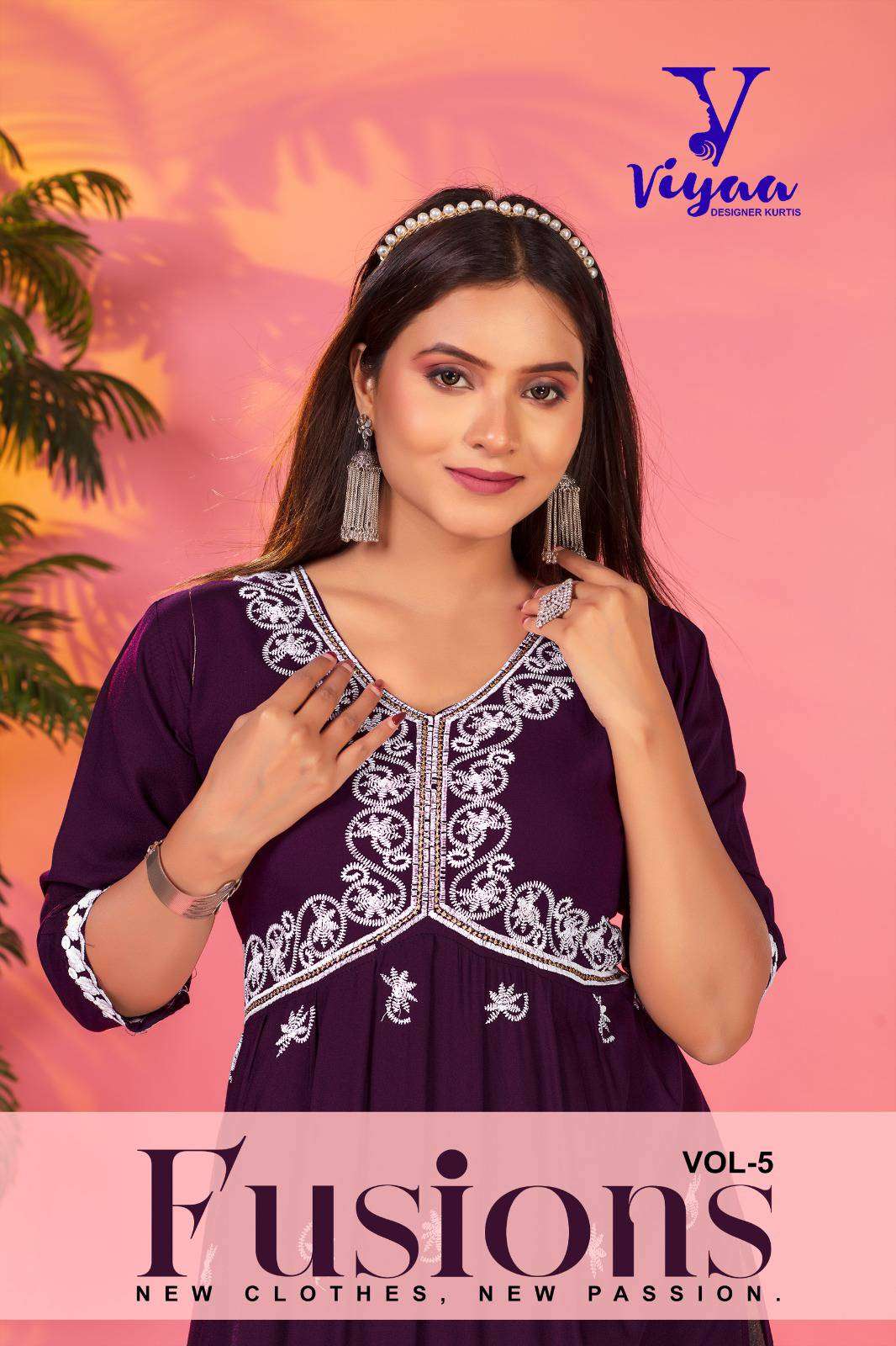 Viyaa Designer Fusions Pure Rayon Aliya Designs Nayra Cut Kurti Catalog Dealers