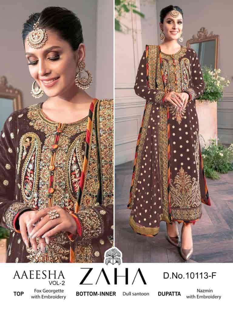 Zaha Aaeesha Vol 2 10113 Colors Pakistani Party Wear Suit Wholasaler