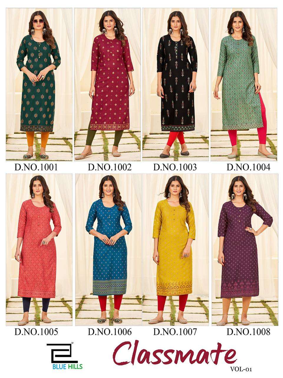 Blue Hills Classmate Vol 1 Stylish Designs Straight Kurti Catalog Exporter