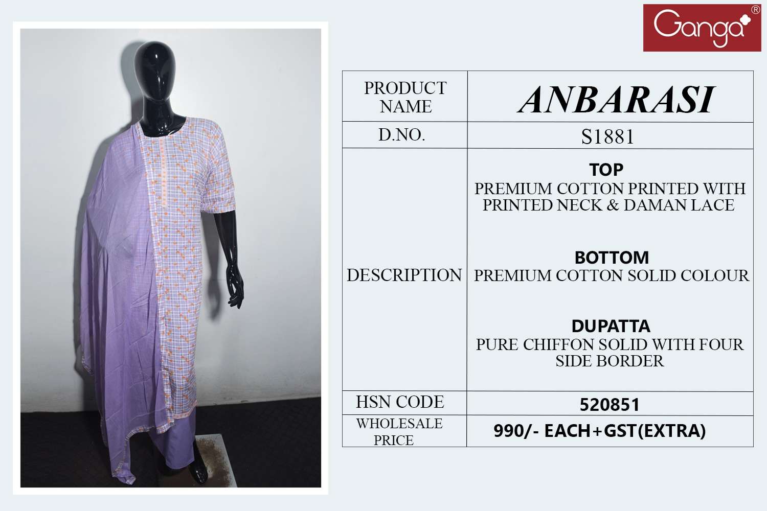 Ganga Anbarasi 1881 Exclusive Printed Cotton Branded Suit Designs