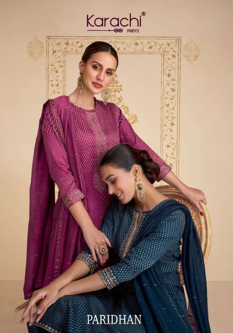 Karachi Prints Paridhan Exclusive Jam Satin Designer Suit Collection