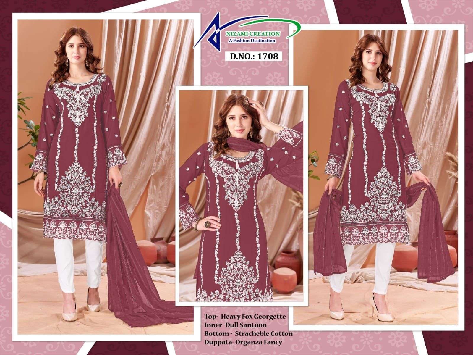 Nizami Creation 1708 Exclusive Work pakistani Readymade Set Designs