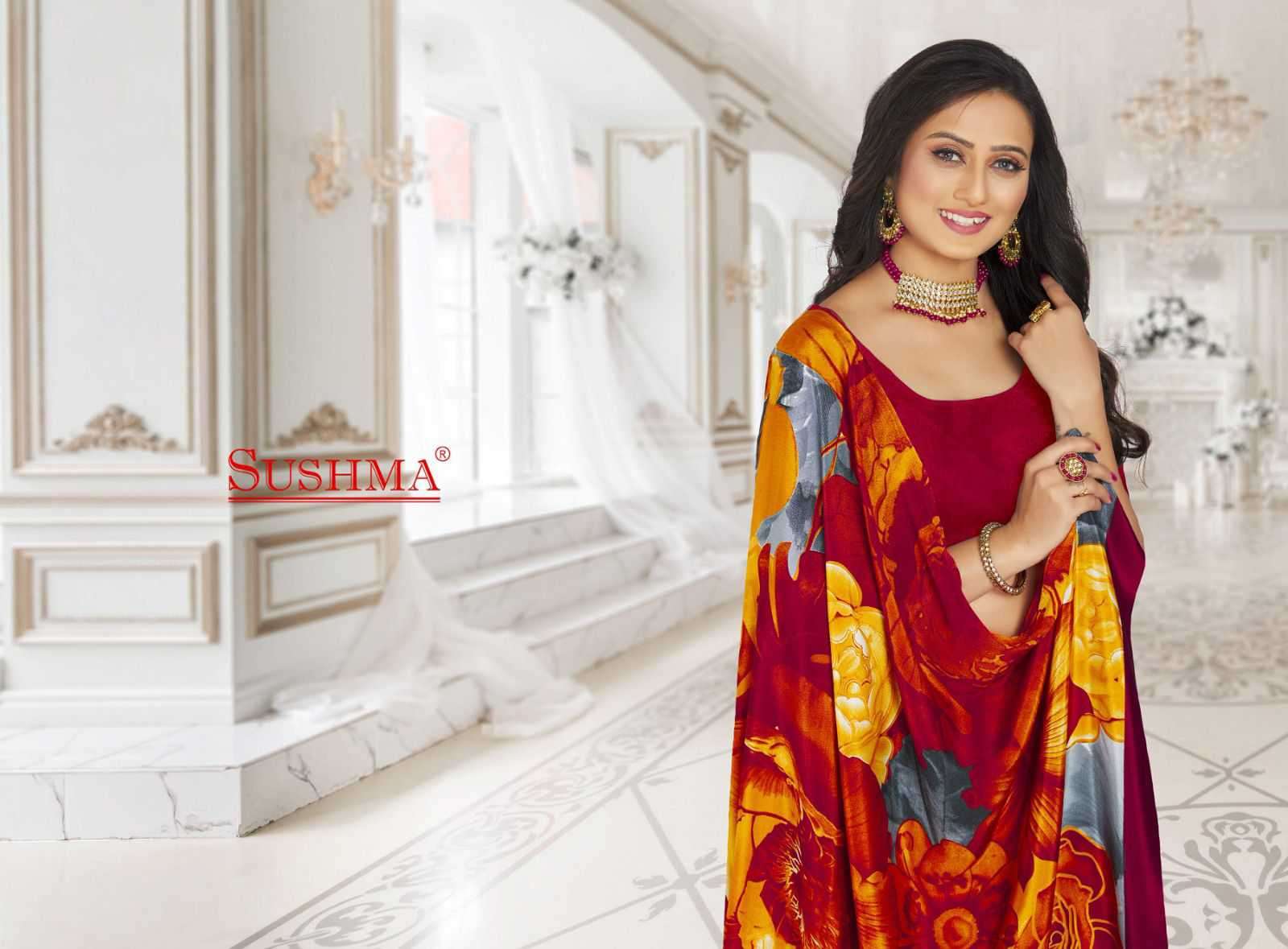 Sushma Fashion 33 Fancy Floral Print Braded Crape Saree New Collection