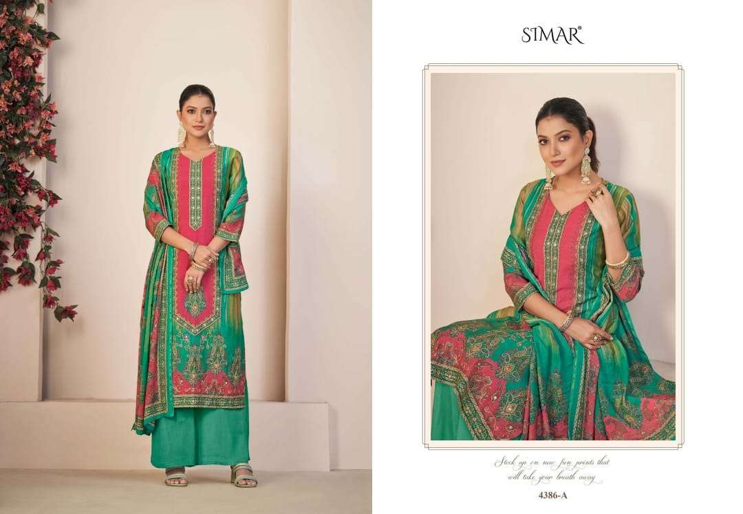 Glossy Simar Carry On 4386 Designer Print Branded Muslin Dress New Designs