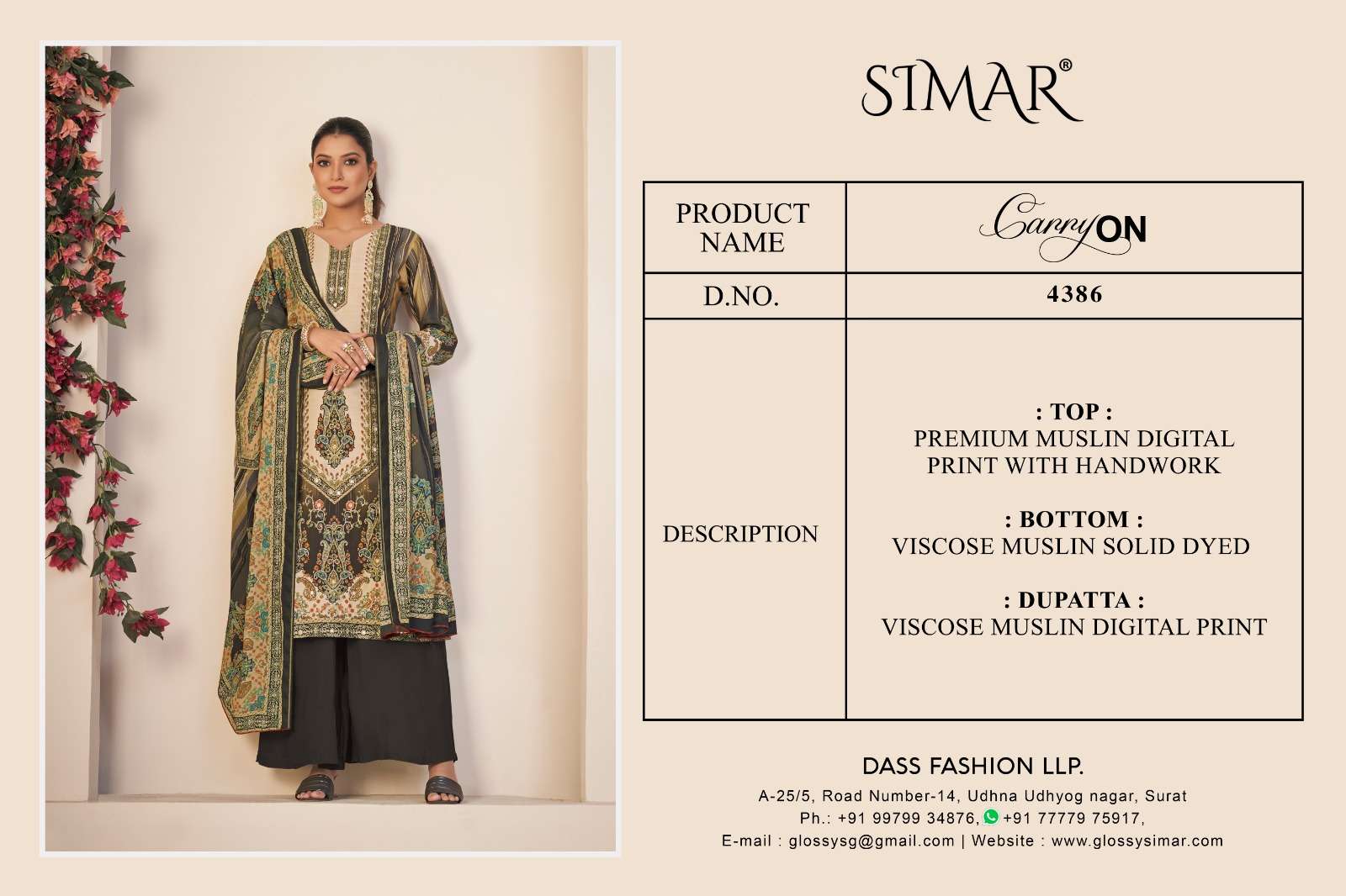 Glossy Simar Carry On 4386 Designer Print Branded Muslin Dress New Designs