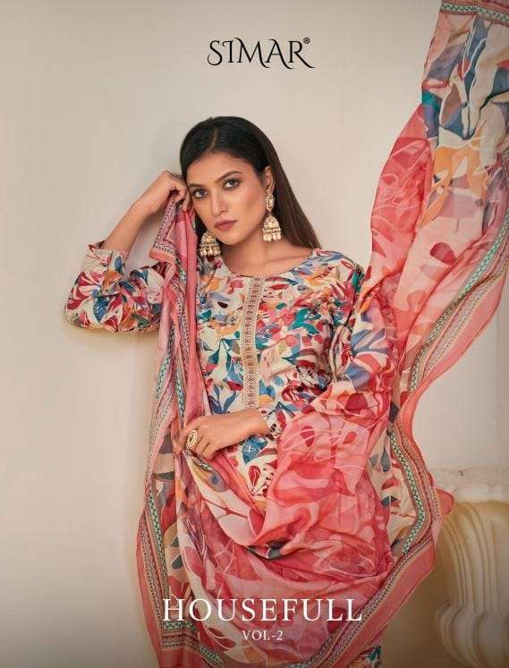 Glossy Simar Housefull Vol 2 Fancy Muslin Digital Print Ladies Suit Catalog Exporter