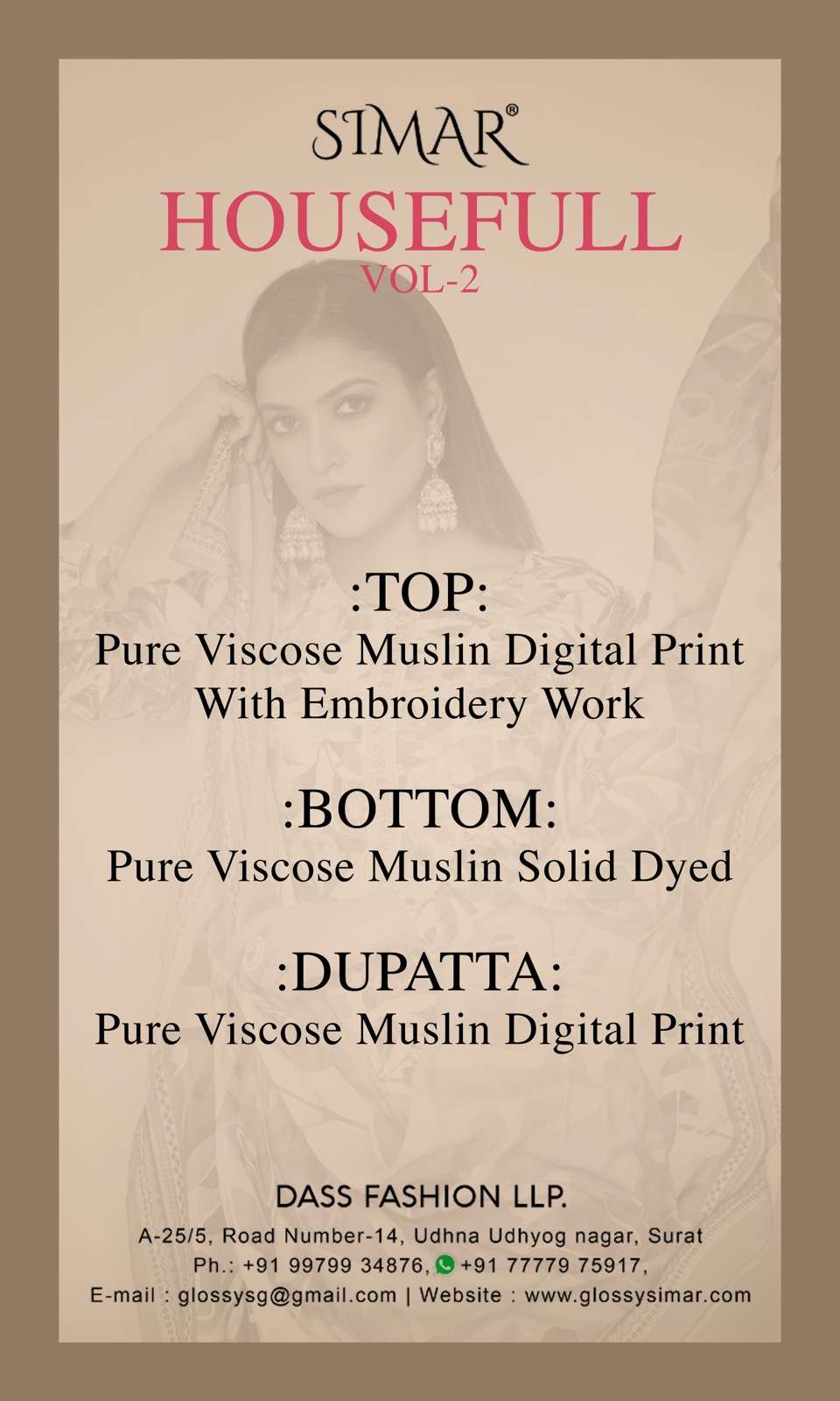 Glossy Simar Housefull Vol 2 Fancy Muslin Digital Print Ladies Suit Catalog Exporter