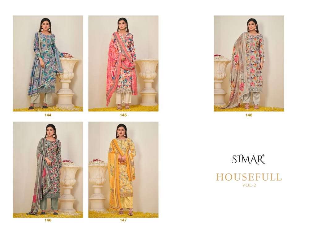 Glossy Simar Housefull Vol 2 Fancy Muslin Digital Print Ladies Suit Catalog Exporter
