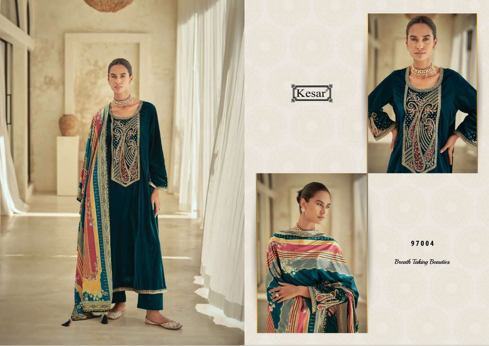 Karachi Prints Kesar Qurbat Designer Velvet Suit Catalog Wholesaler
