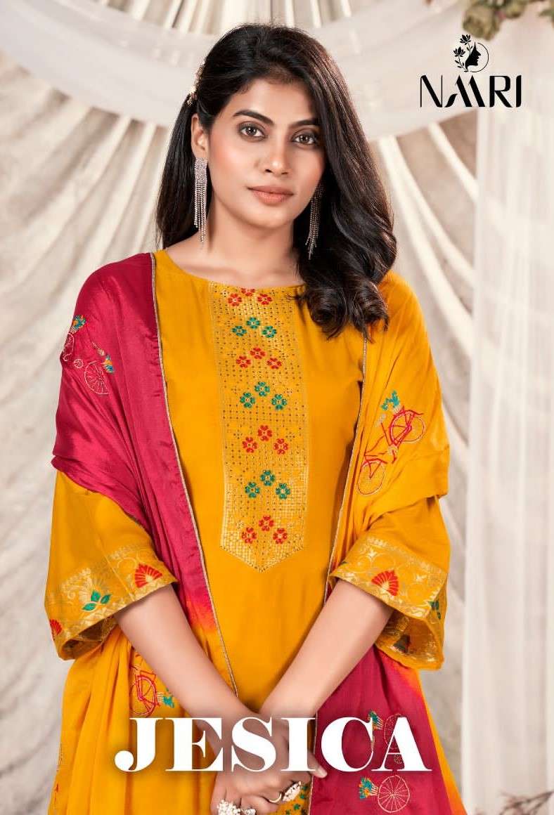 Naari Jesica Fancy Muslin Jacquard Traditional Wear Suits New Arrivals