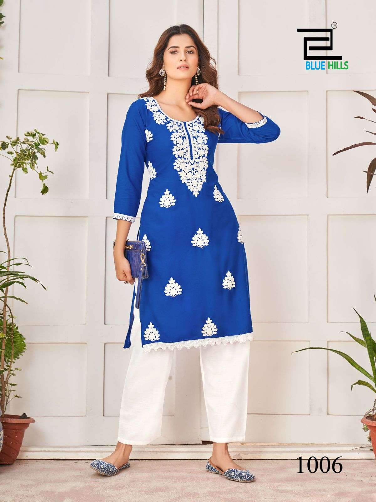 Blue Hills Nawab Fancy Rayon Lucknowi Work Kurti New Designs