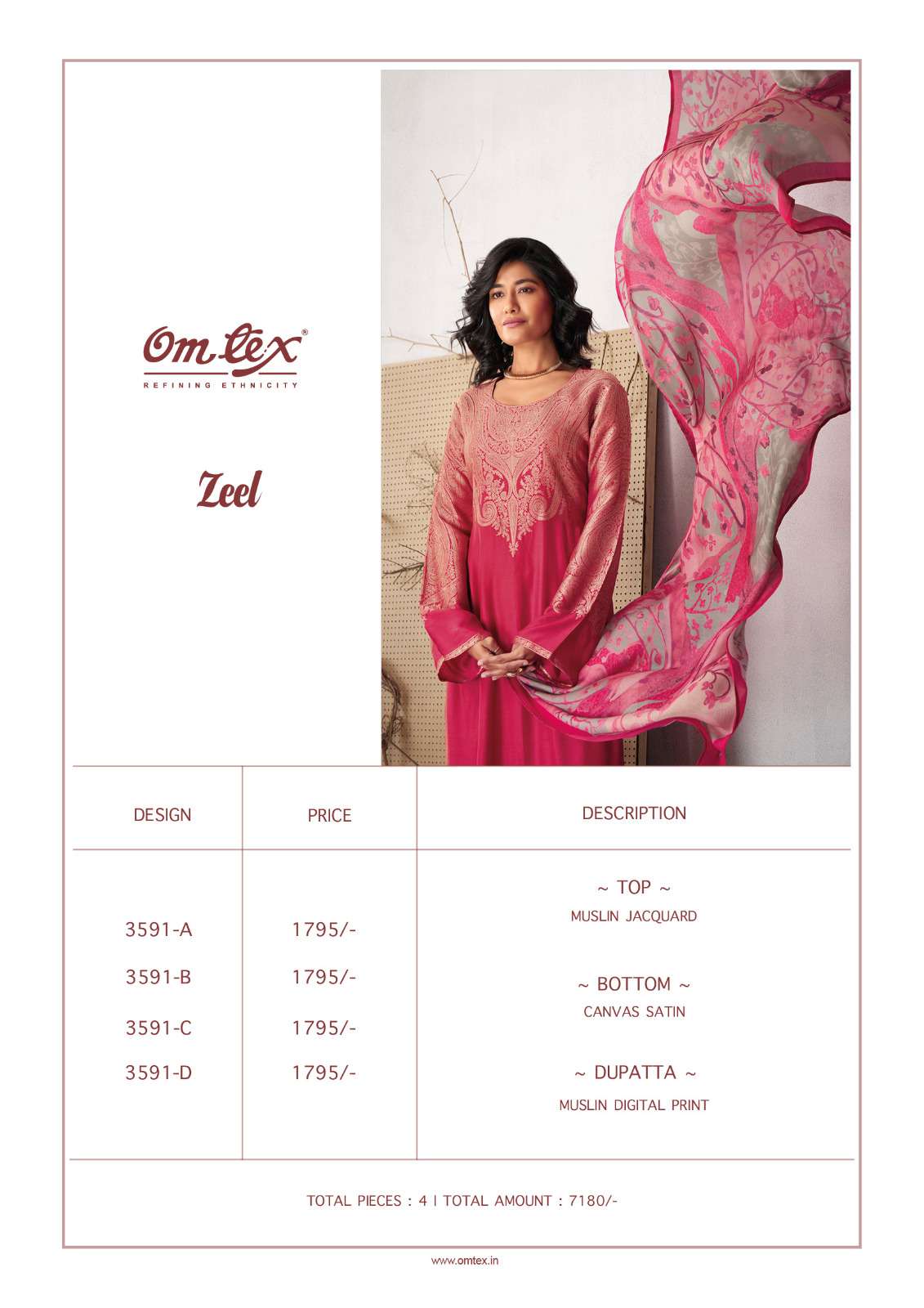 Omtex Zeel Exclusive Muslin Jacquard Suit Catalog Wholesaler