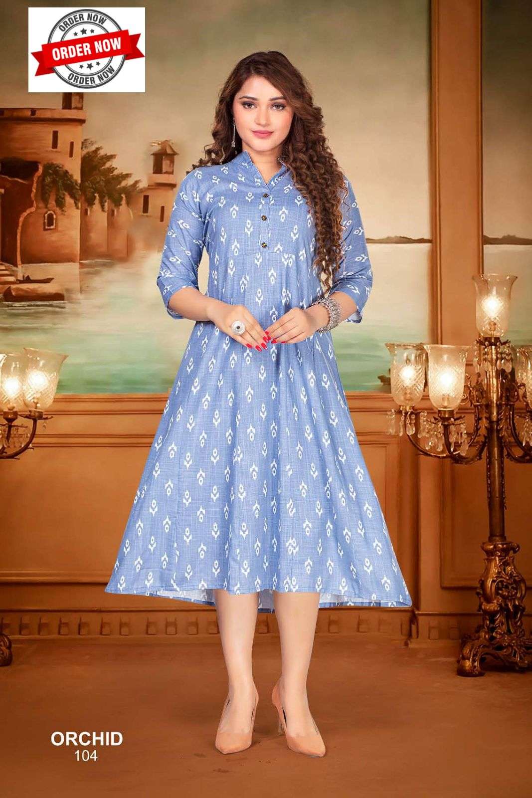 Jlf Orchid Vol 1 Fancy Rayon Print Flared Kurti Catalog Dealers