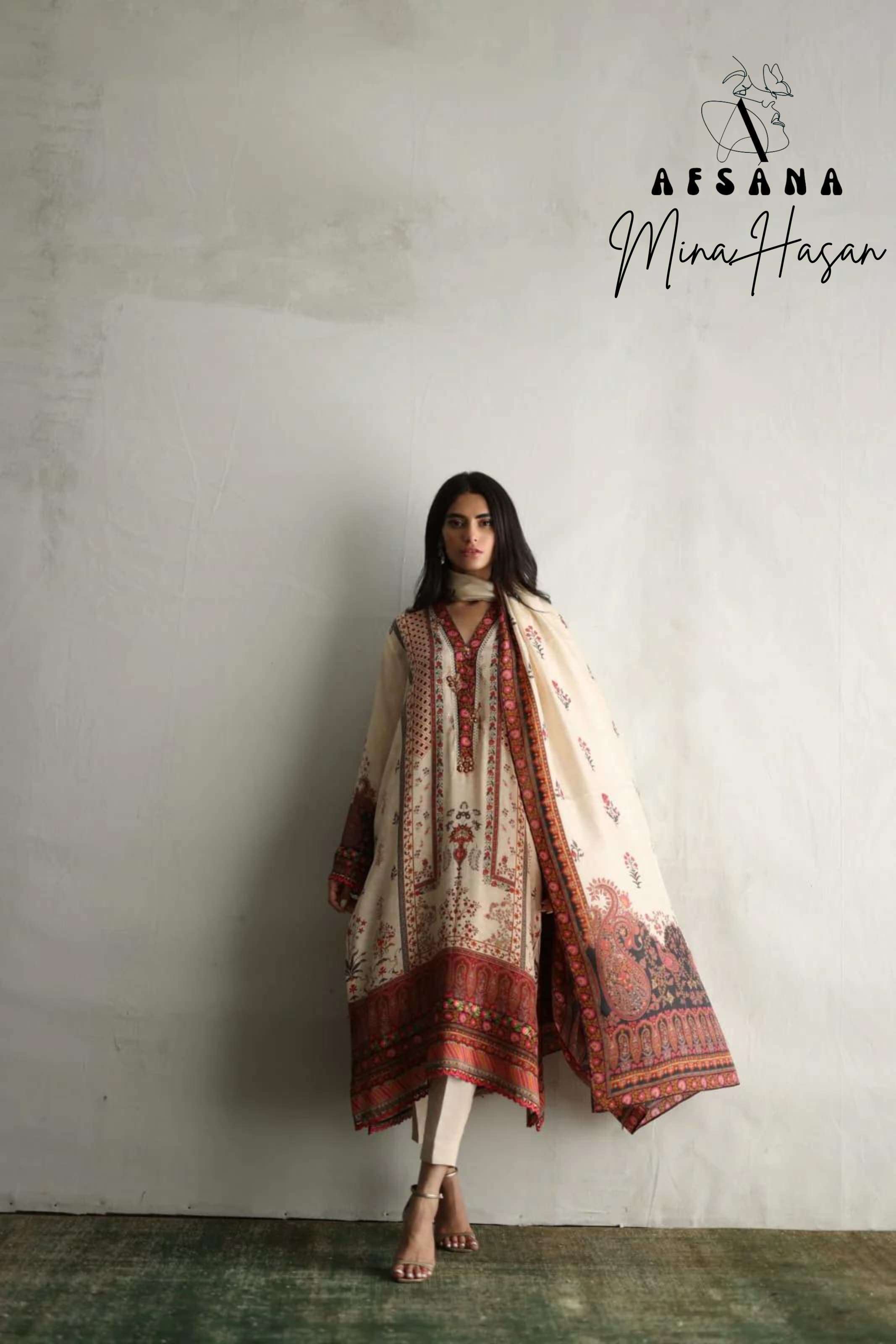 Afsana Mina Hasan Readymade Muslin Suit New Designs