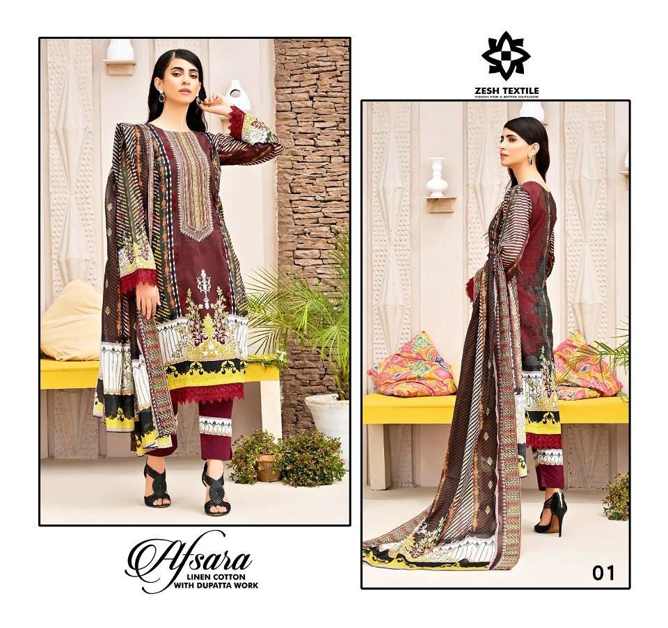 Zesh Textile Afsara Fancy Cotton Salwar Kameez Catalog Exporter