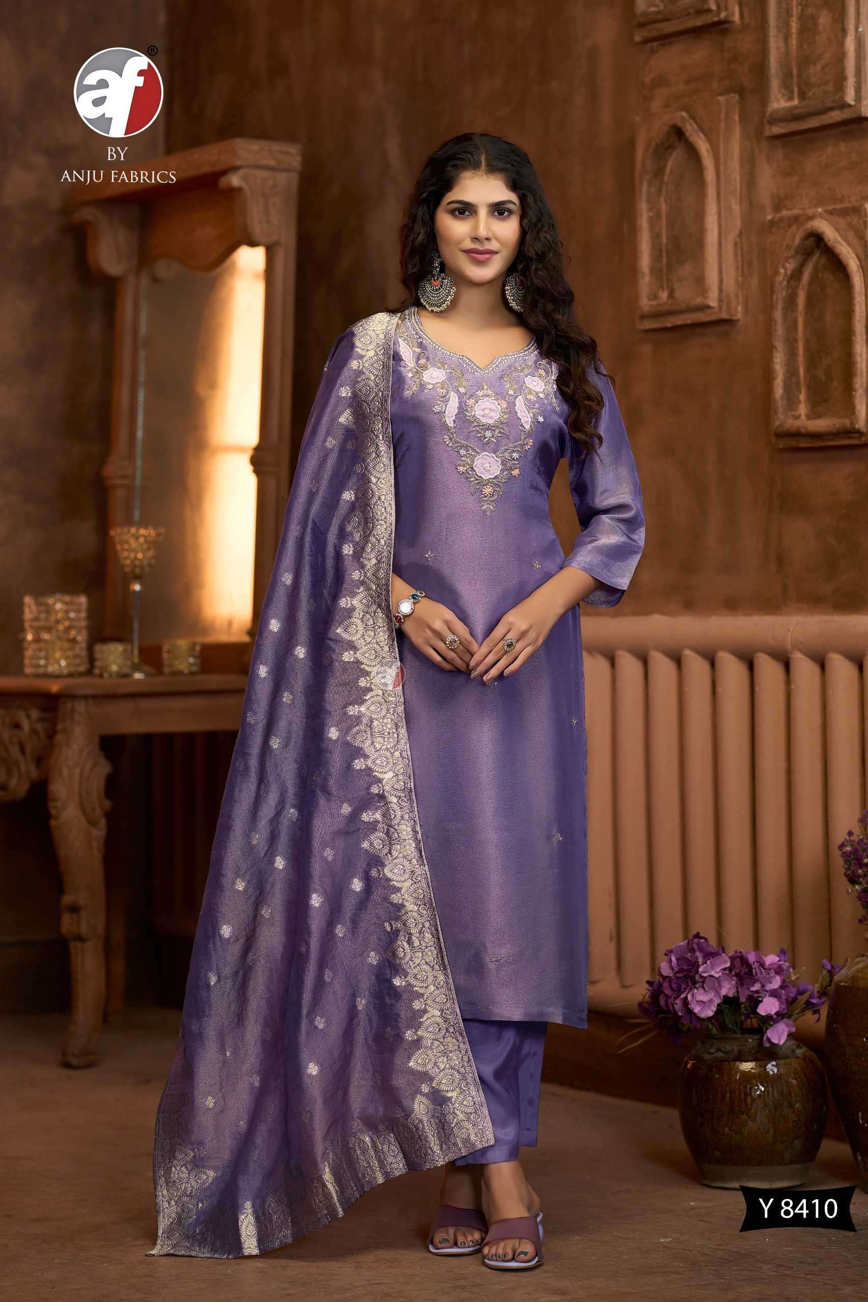 Af Y 8410 Readymade Designer Tissue Silk Suits Size Set Catalog