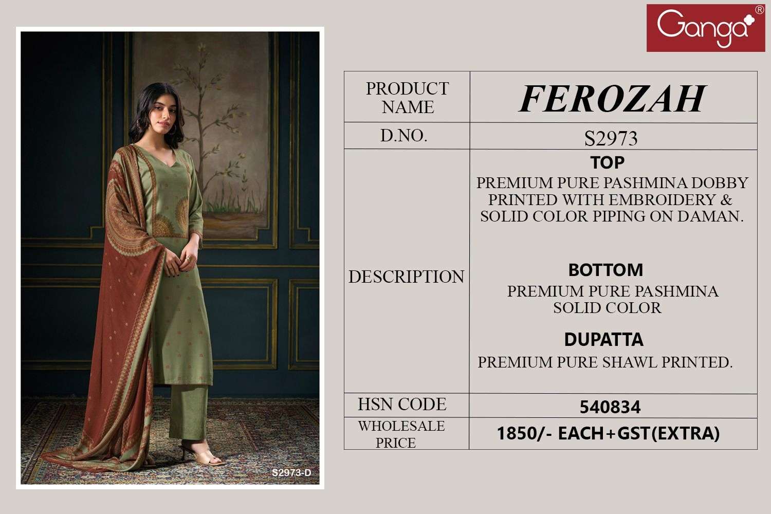 Ganga Fashion Ferozah 2973 Winter Wear Exclusive Pashmina Suit Dealers