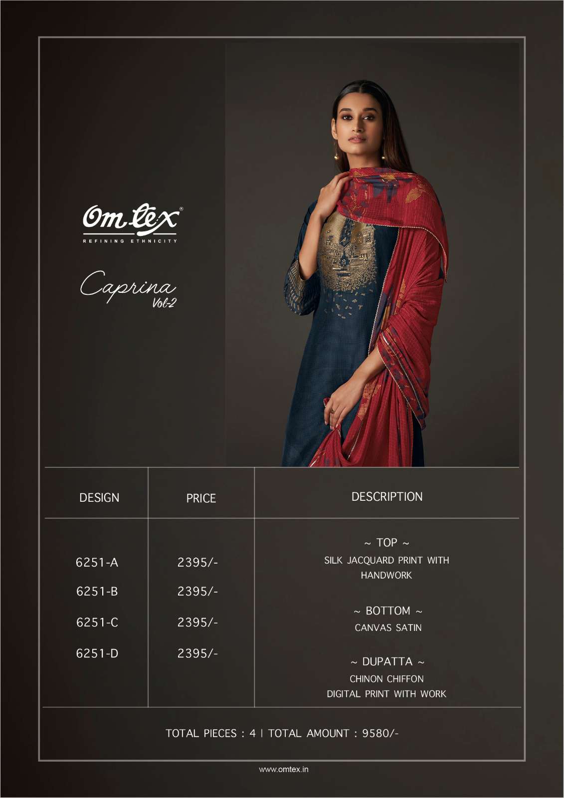 Omtex Caprina Vol 2 Designer Jacquard Silk Suit Catalog Wholesale