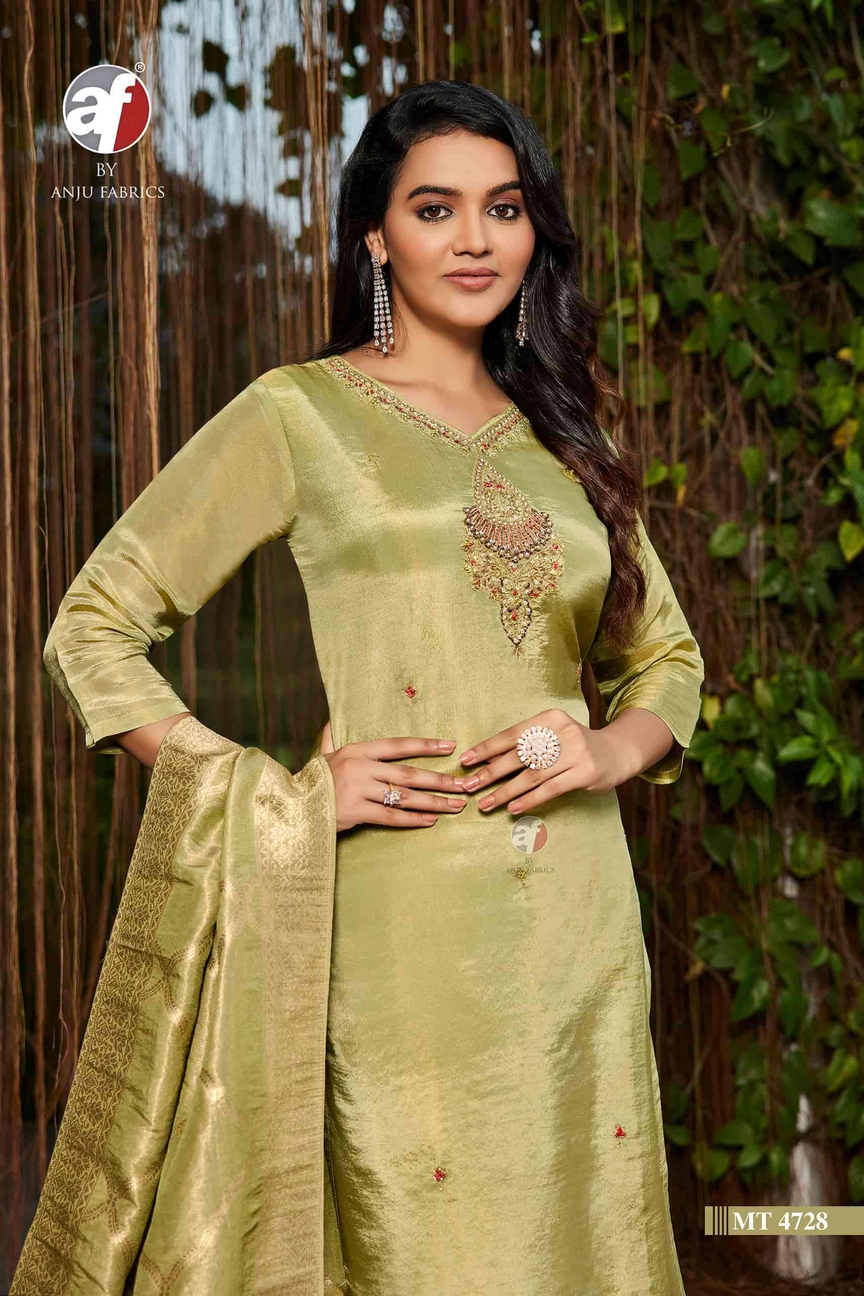 Af Mt 4728 Fancy Tissue Silk Readymade 3 Piece Suits Designs