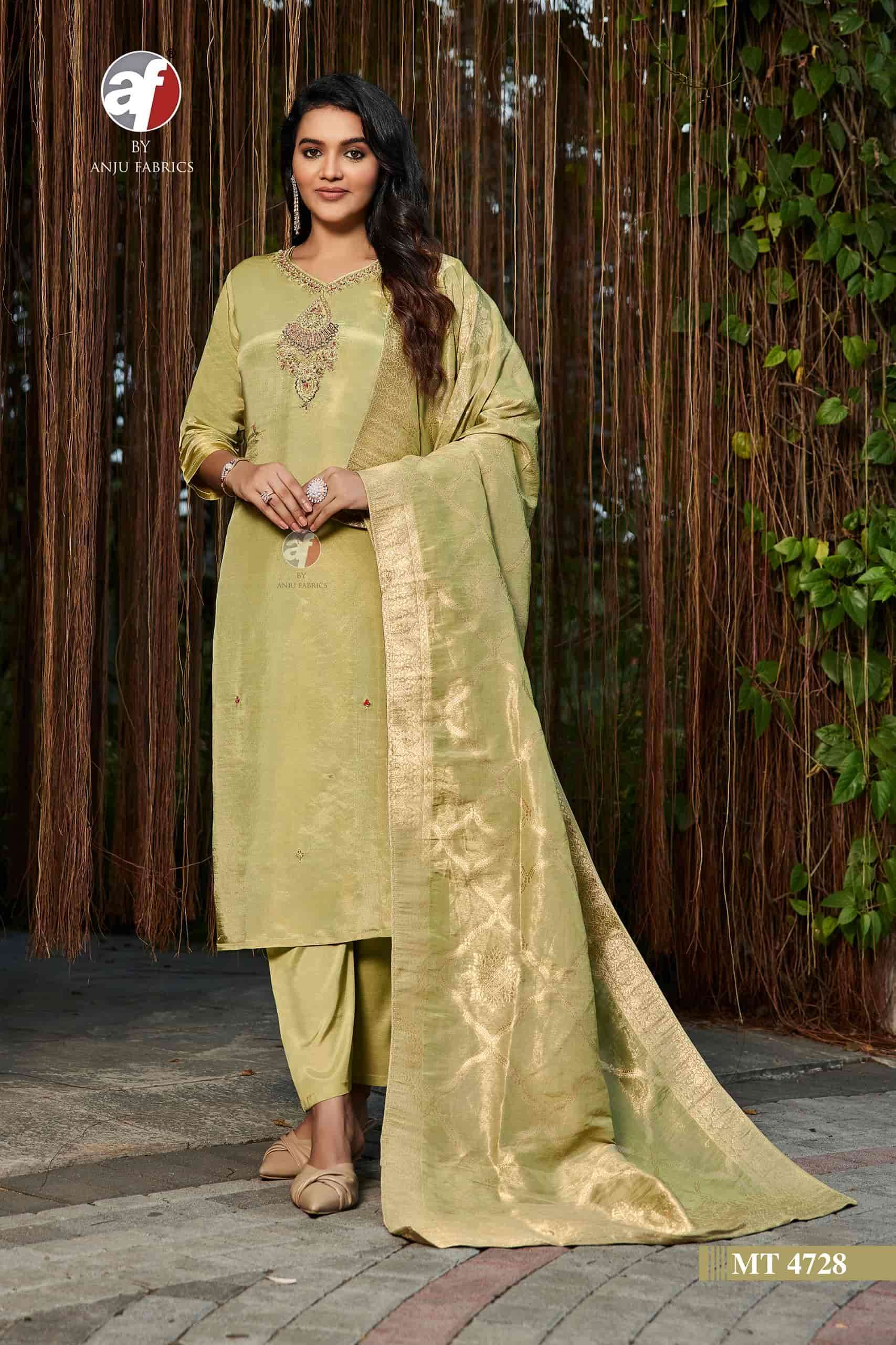 Af Mt 4728 Fancy Tissue Silk Readymade 3 Piece Suits Designs