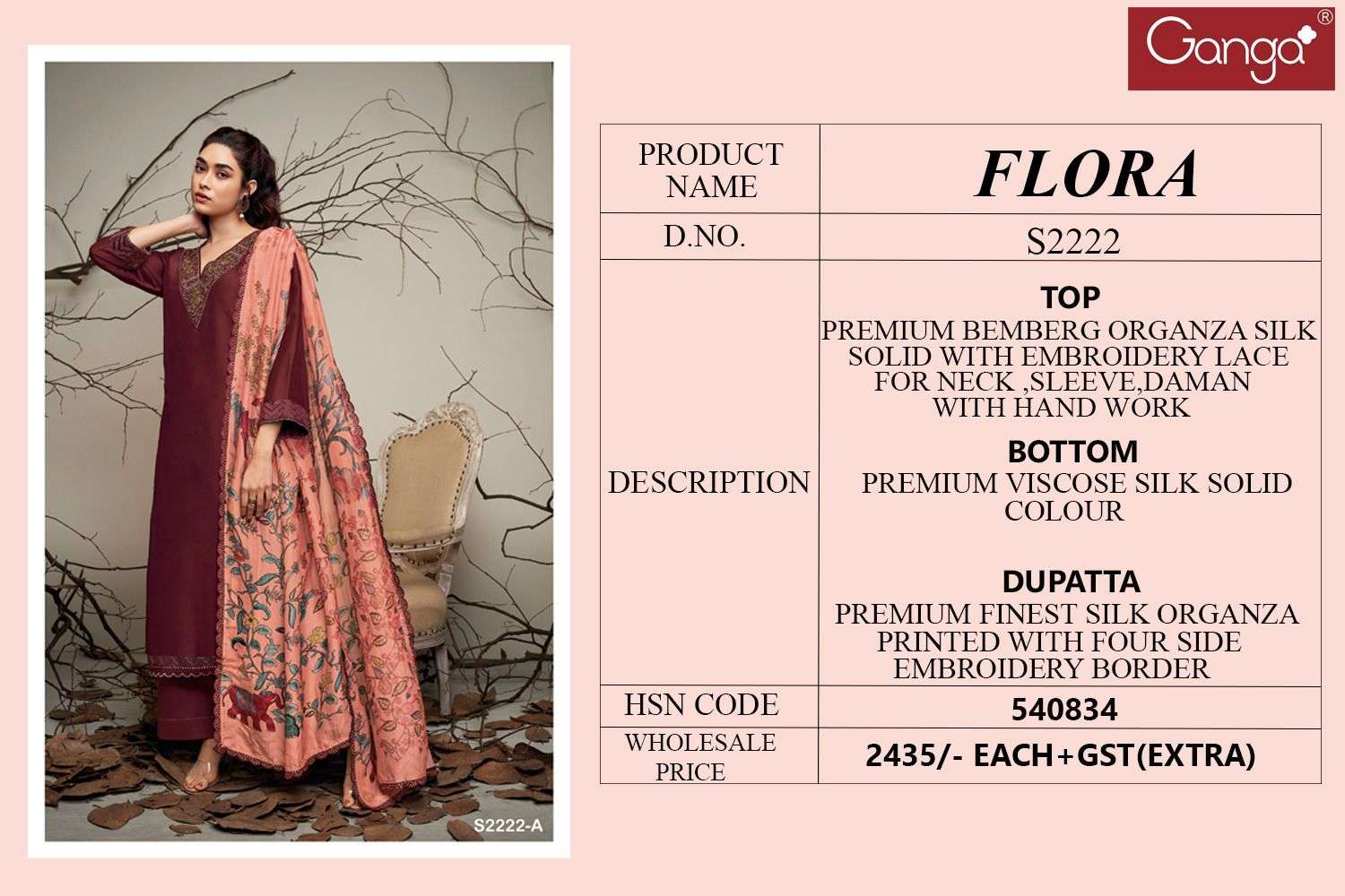 Ganga Fashion Flora 2222 A Maroon Hit Designs Organza Silk Suits