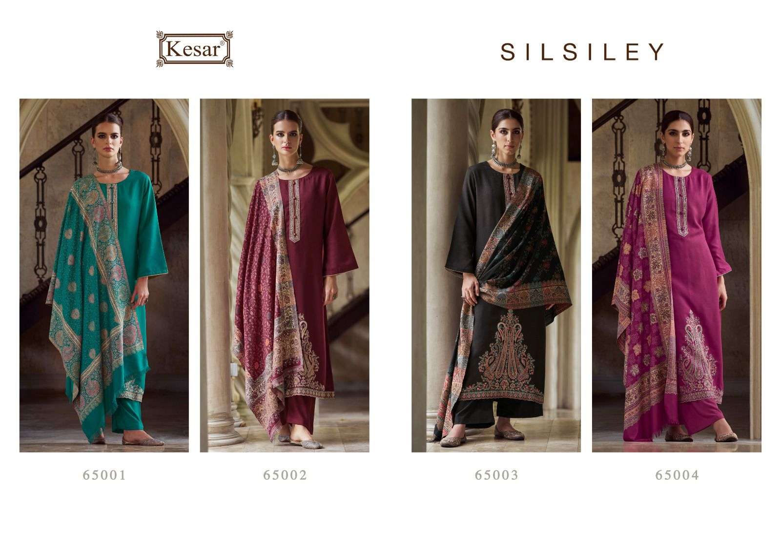Karachi Prints Kesar Silsiley Kashmiri Pattern Pashmina Suit Catalog Dealer