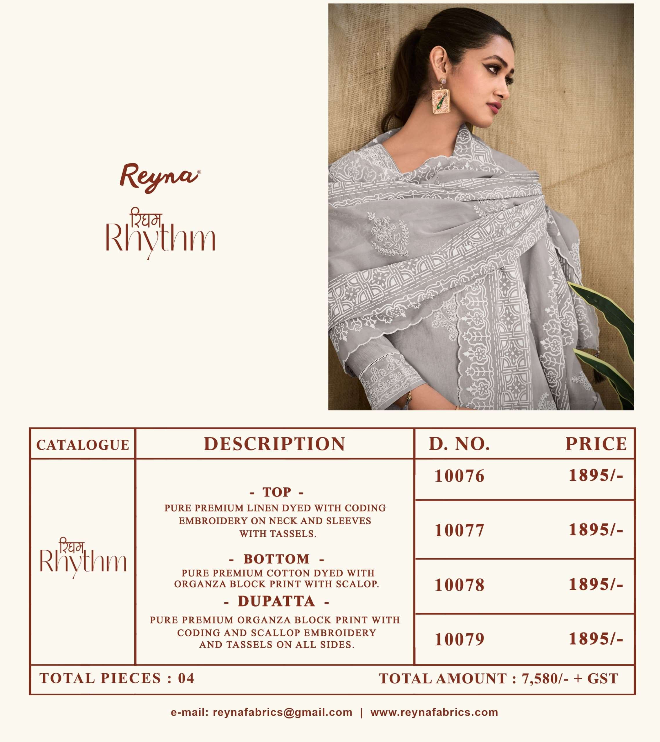 Reyna Rhythm Fancy Embroidery Work Linen Suit Catalog Dealers