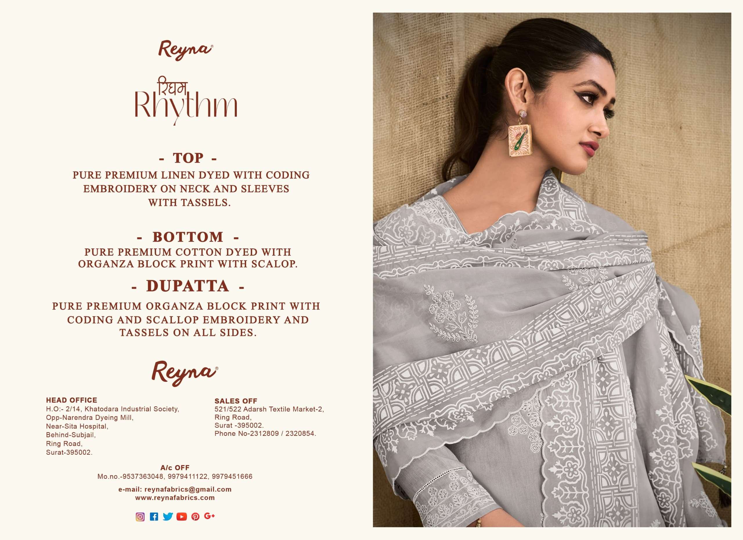 Reyna Rhythm Fancy Embroidery Work Linen Suit Catalog Dealers