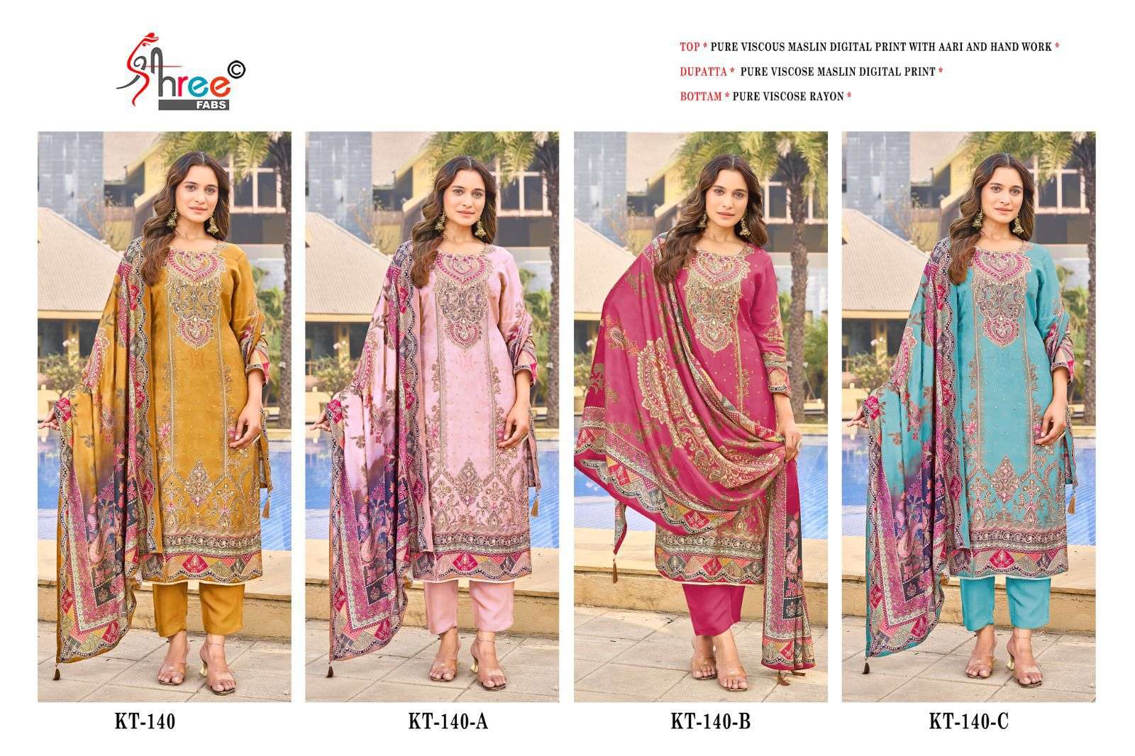 Shree Fabs Kt 140 Colors Fancy Muslin Salwar Kameez Catalog Wholesale