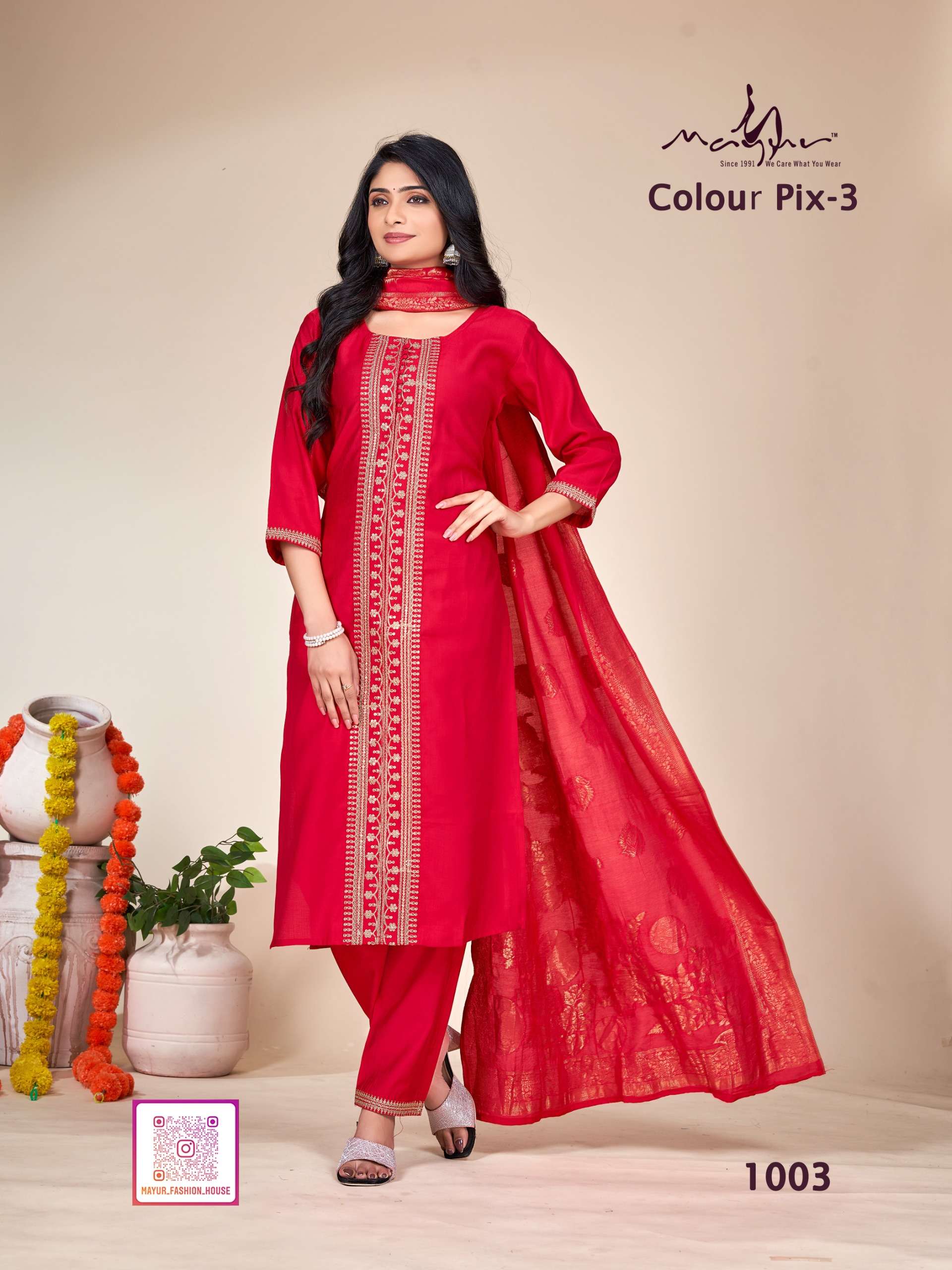 Mayur Color Pix Fancy 3 Piece Readymade Ladies Wear Set Collection