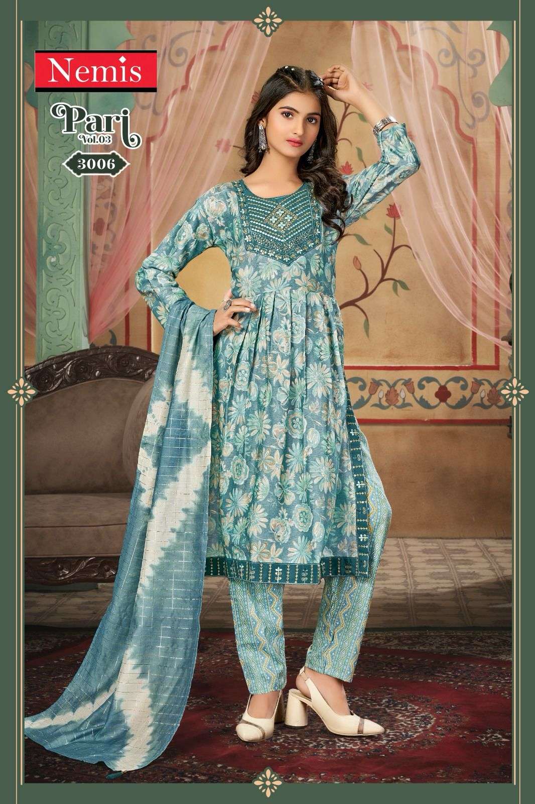 Nemis Pari Vol 3 Nayra Pattern Top Bottom Dupatta Set Exporters