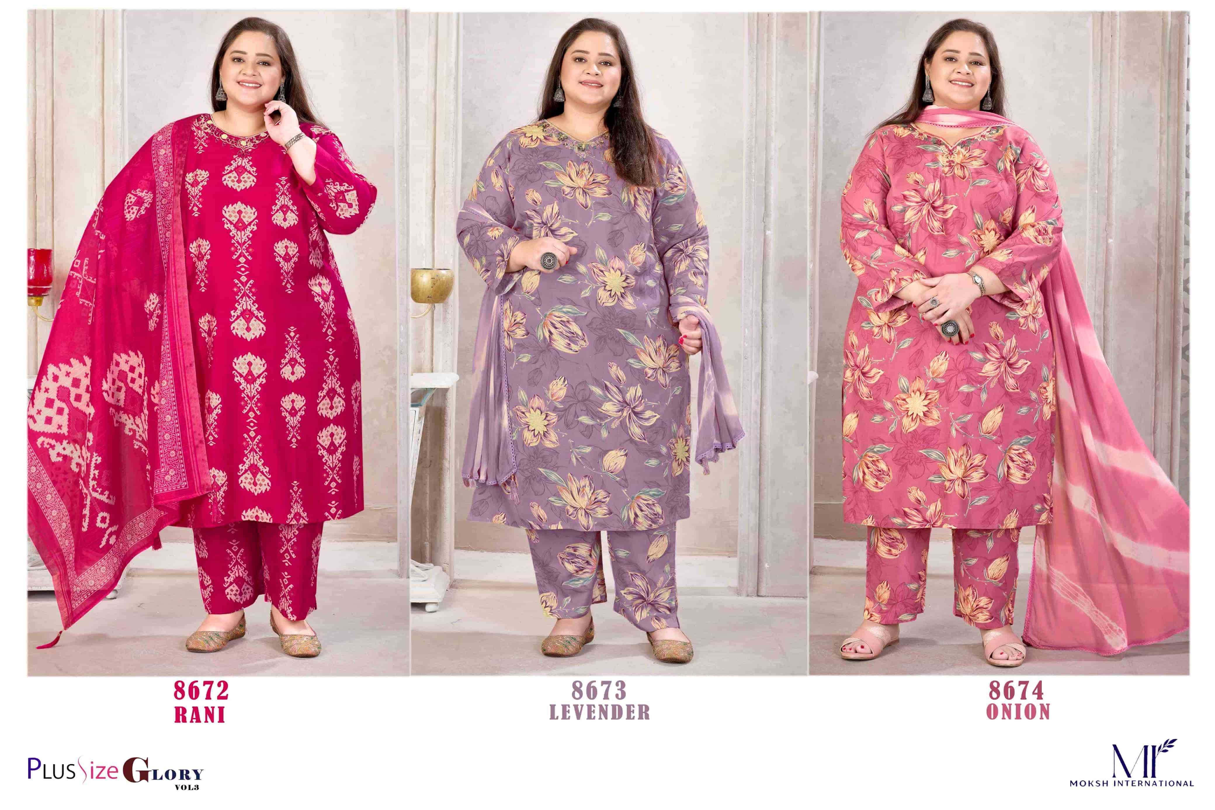 Moksh Plus Size Glory Vol 3 Premium Style Kurti Pant Dupatta Set Plus ...