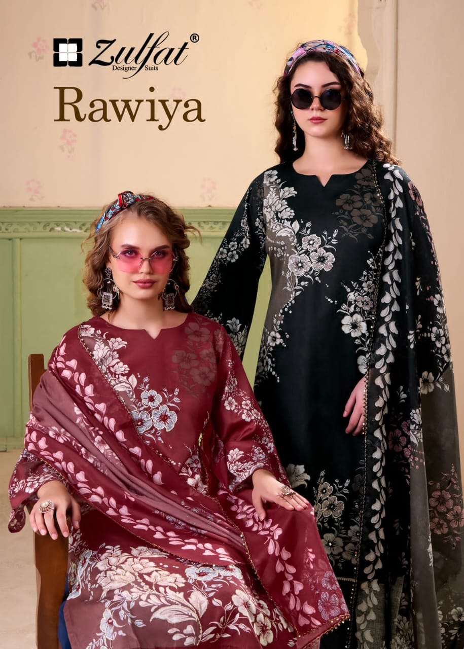 Zulfat Rawiya Exclusive Pure Jam Cotton Satin Suit Wholesalers