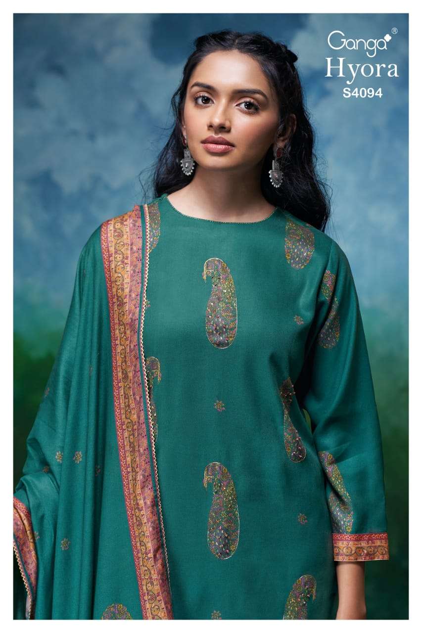 Ganga Fashion Hyora 4049 Pure Pashmina Winter Wear Fancy Suit Exporters