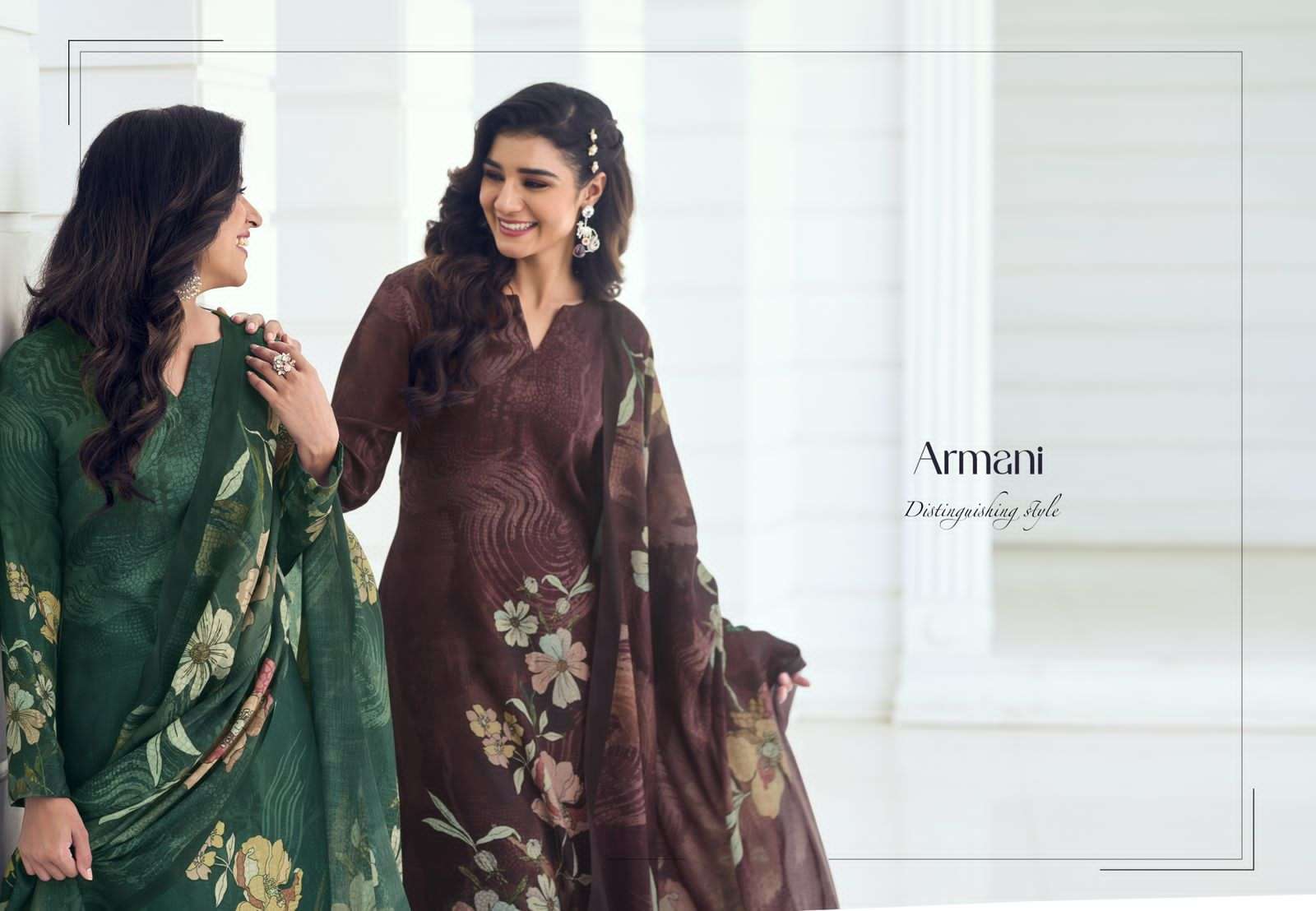 Glossy Simar Armani Digital Prints Pure Pashmina Suit Catalog Dealers