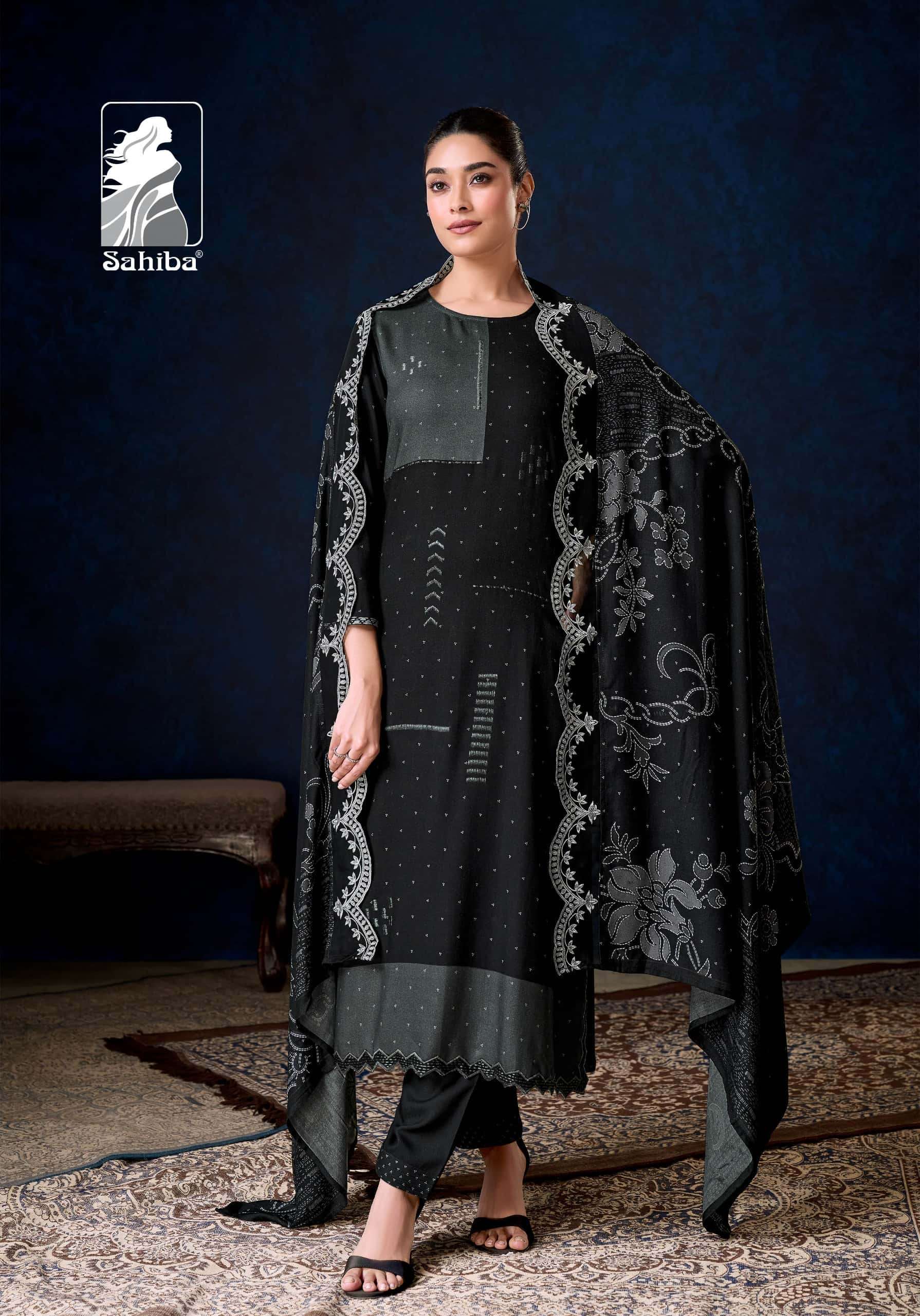 Sahiba Zimal Fancy Work Pashmina Salwar Suit Catalog Suppliers