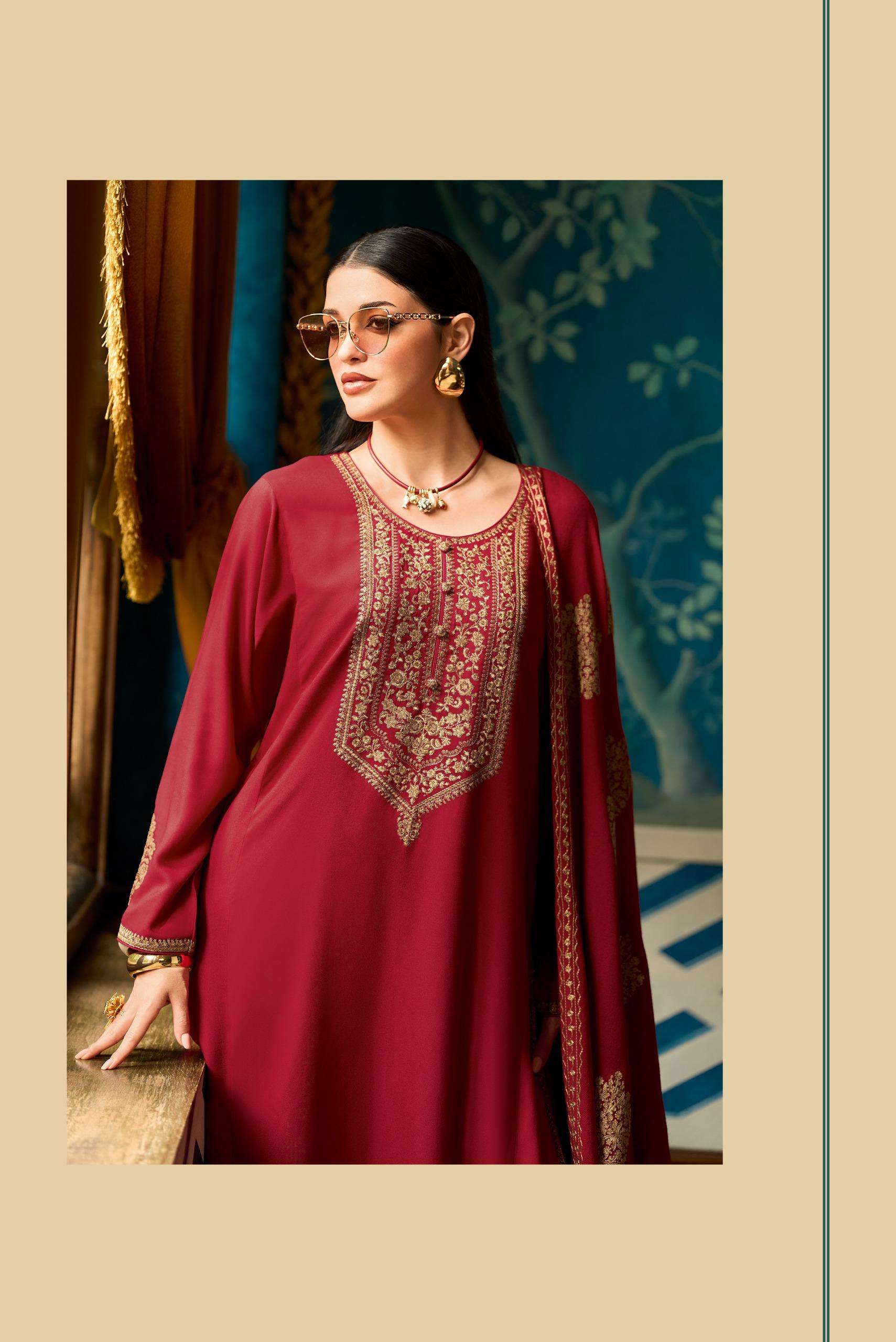 Varsha Mandarin Winter Collection Fancy Pashmina Suit Catalog Suppliers