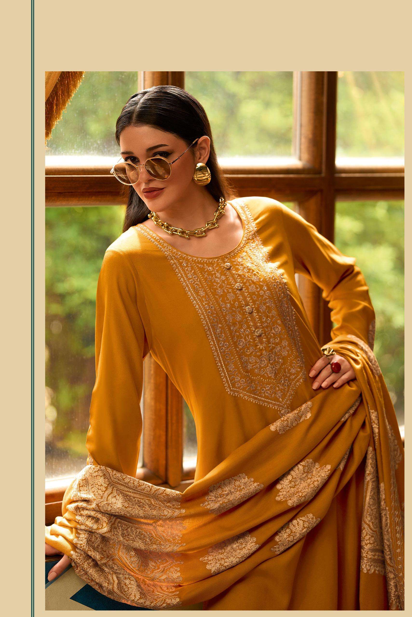 Varsha Mandarin Winter Collection Fancy Pashmina Suit Catalog Suppliers