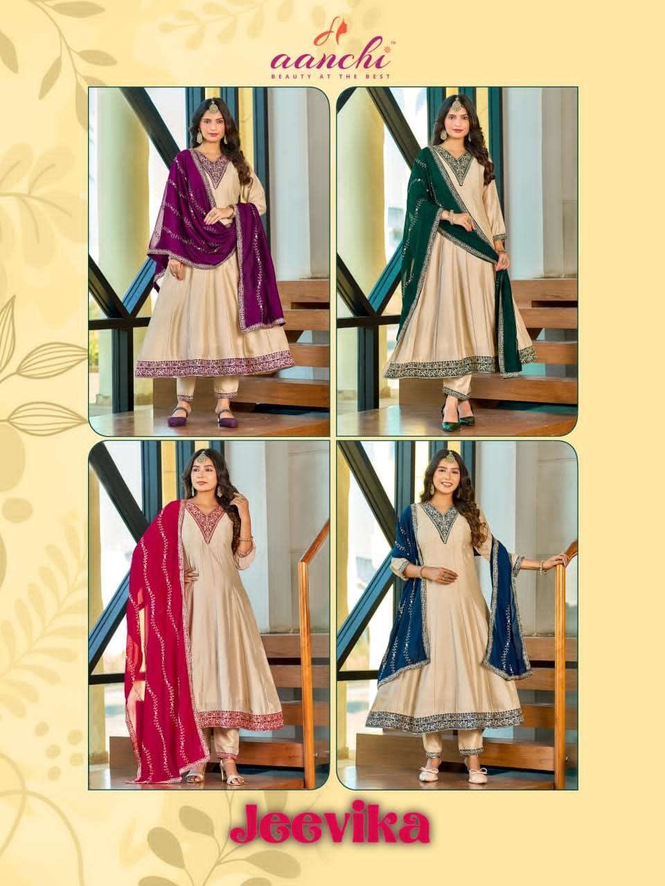 Aanchi Jeevika Exclusive Anarkali Style 3 Piece Suit Catalog Suppliers