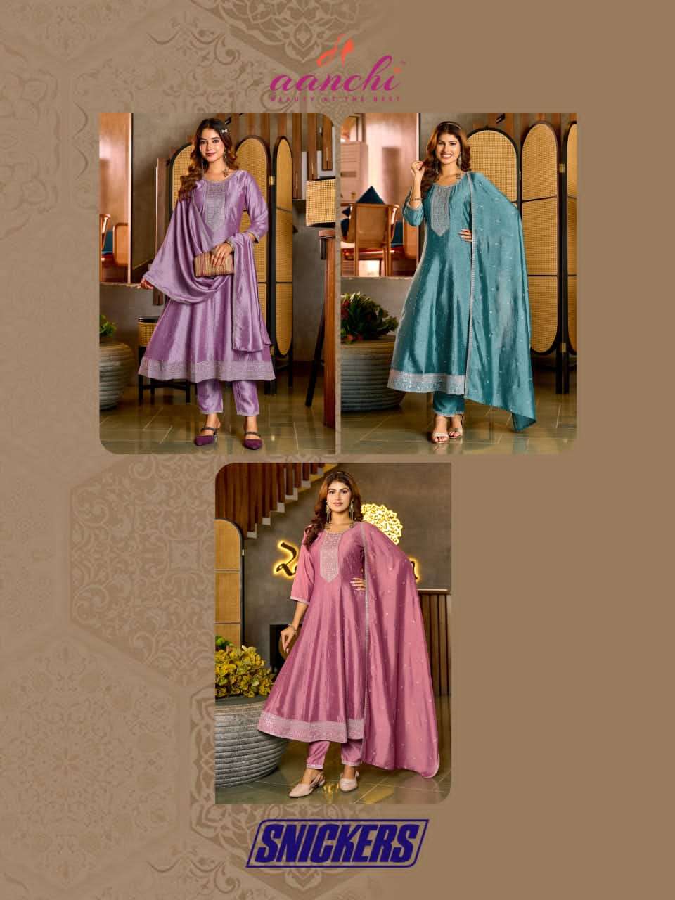 Aanchi Snickers Designer Silk Readymade 3 Piece Suit Catalog Wholesale